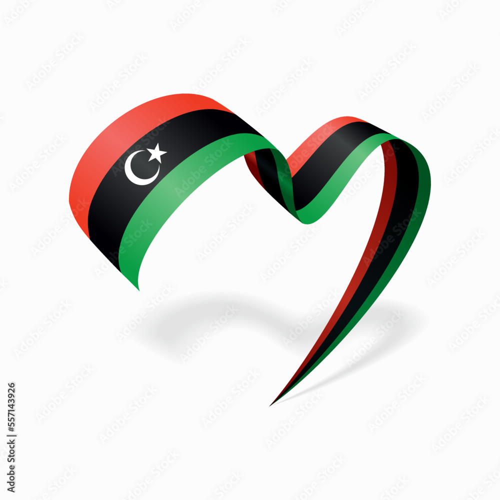 Libyan flag heart-shaped wavy ribbon. Vector illustration. Stock Vector | Adobe Stock