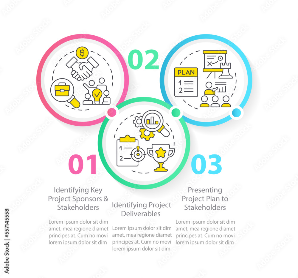 Vetor de Stages of project planning circle infographic template ...
