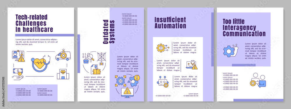 Tech challenges in healthcare purple brochure template. Leaflet design ...