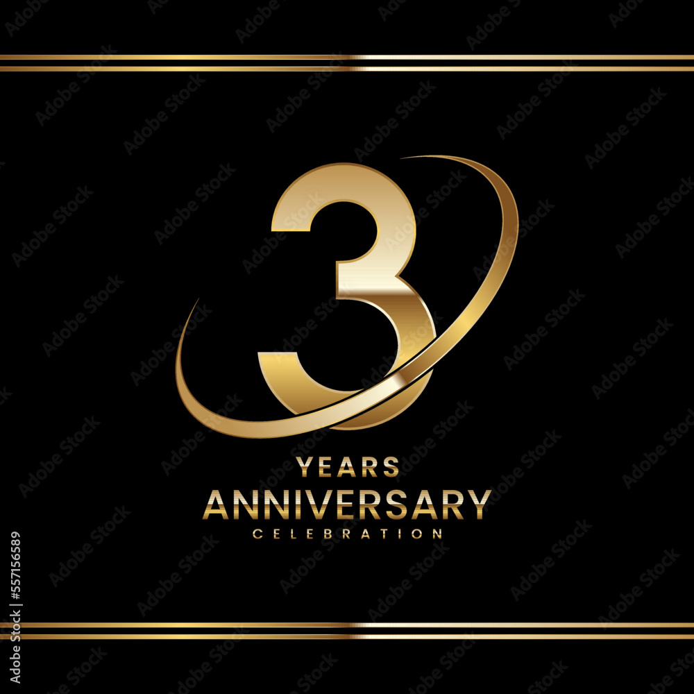 3rd Anniversary logo design with golden ring. Logo Vector Illustration ...