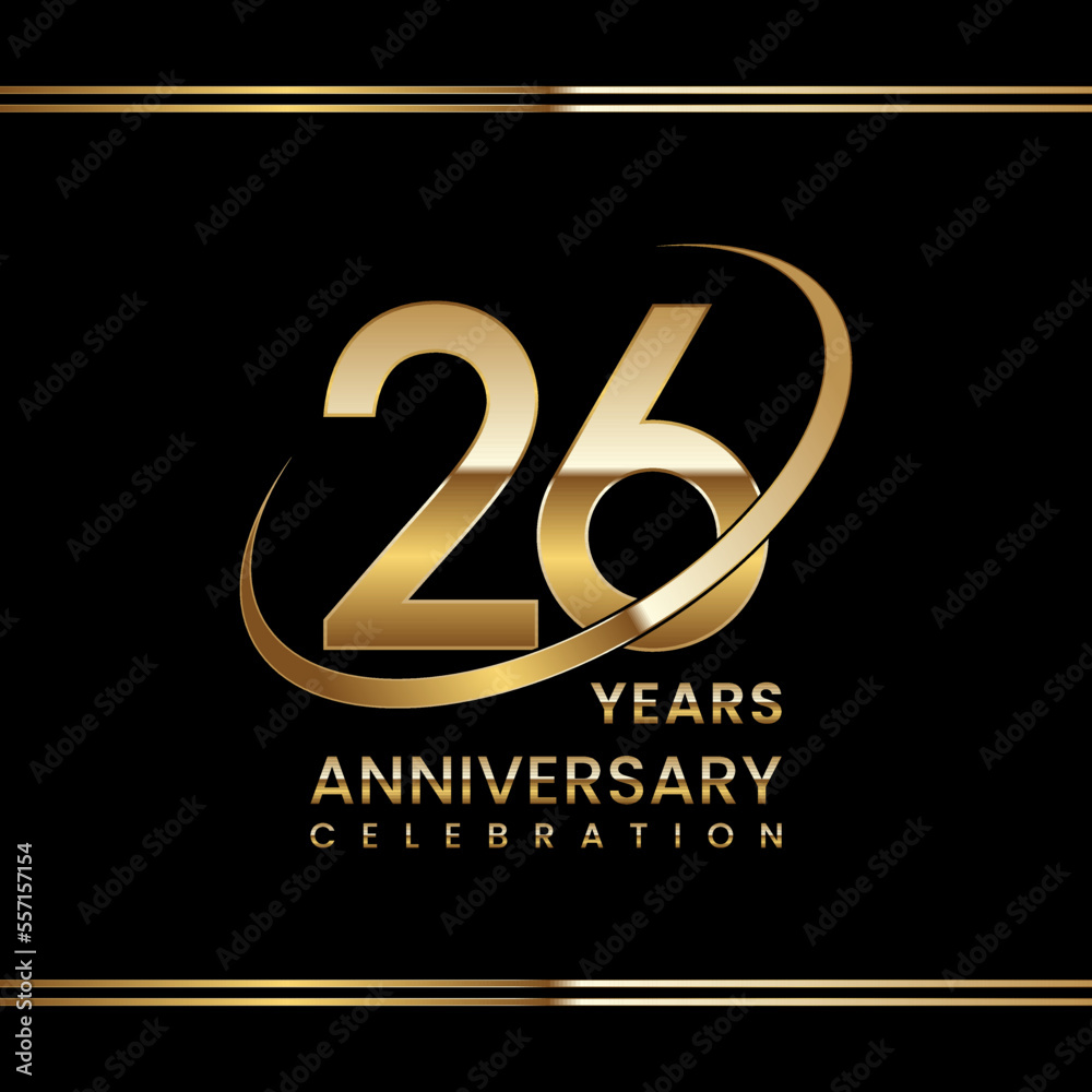 26th Anniversary logo design with golden ring. Logo Vector Illustration ...