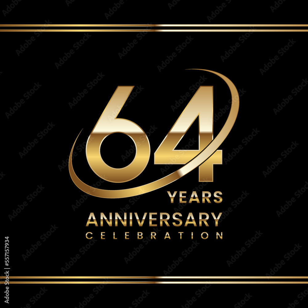 64th Anniversary logo design with golden ring. Logo Vector Illustration ...