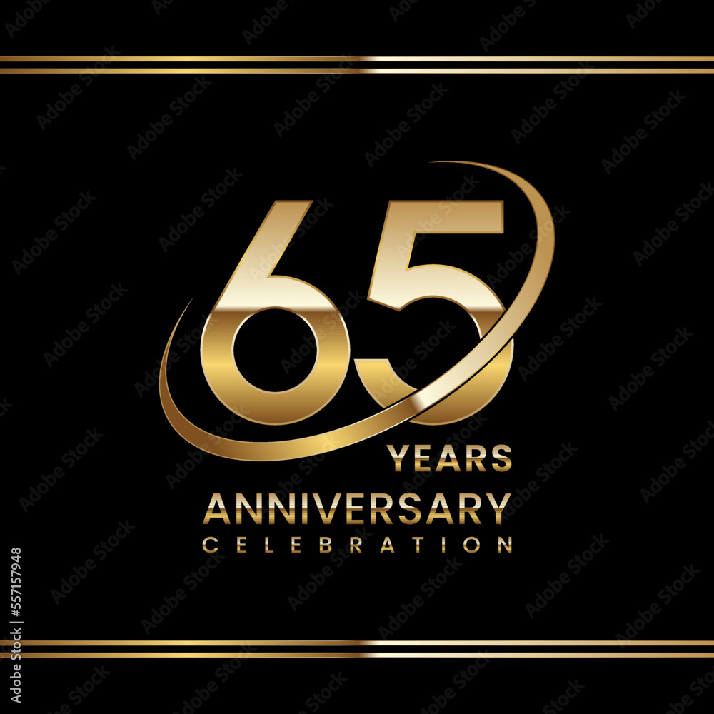 65th Anniversary logo design with golden ring. Logo Vector Illustration ...