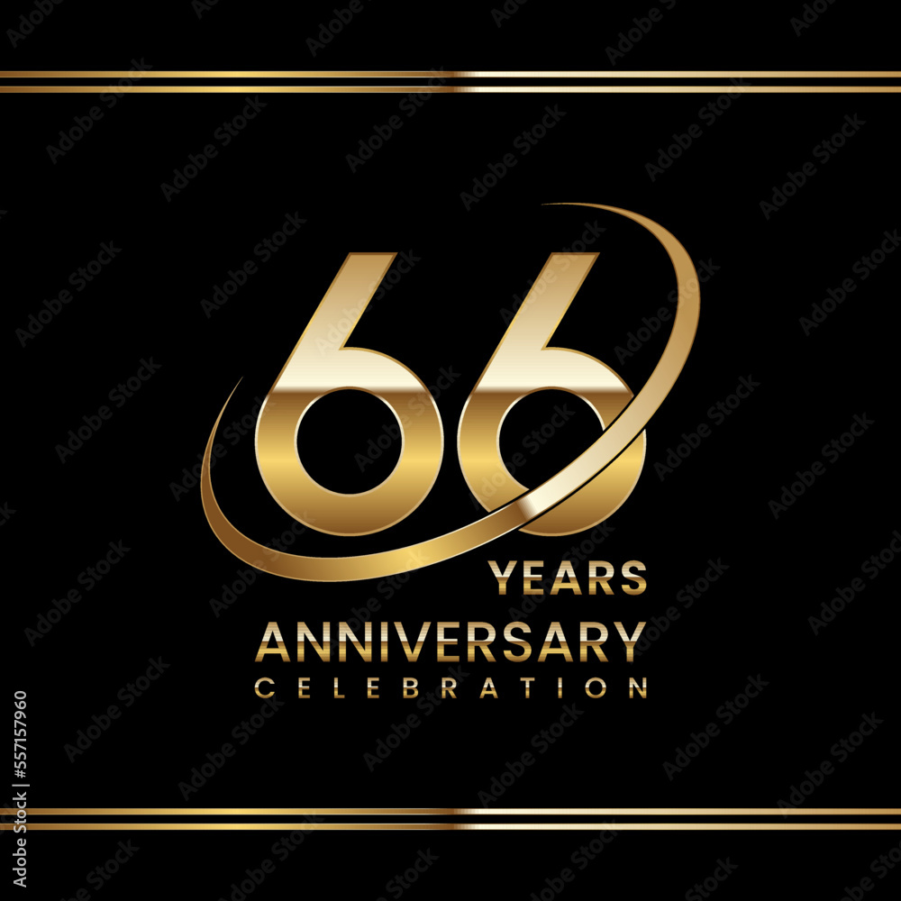 66th Anniversary logo design with golden ring. Logo Vector Illustration ...
