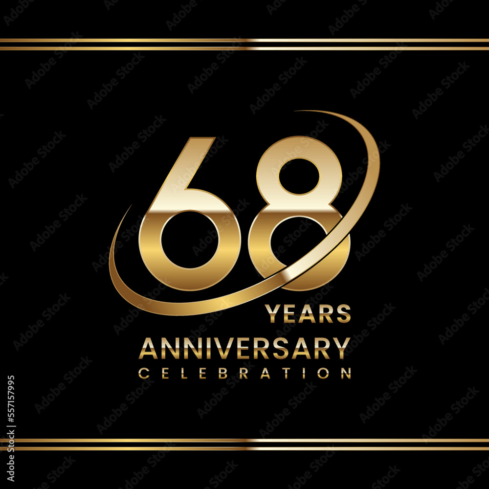 68th Anniversary logo design with golden ring. Logo Vector Illustration ...