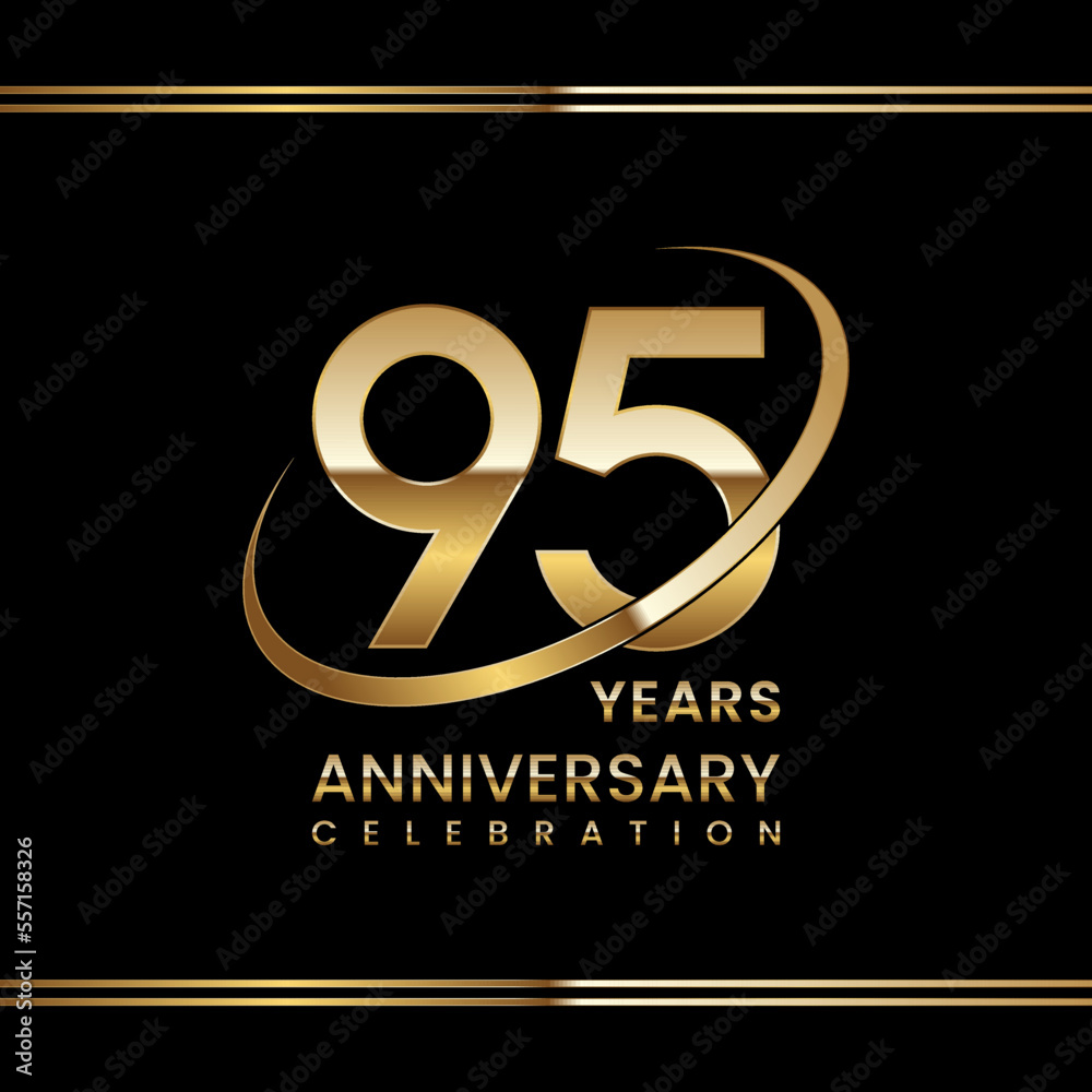 95th Anniversary logo design with golden ring. Logo Vector Illustration ...
