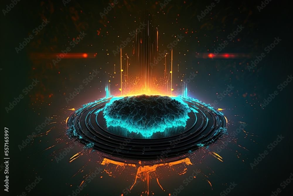 Abstract neon lights in the style of the modern, future era. Central ...