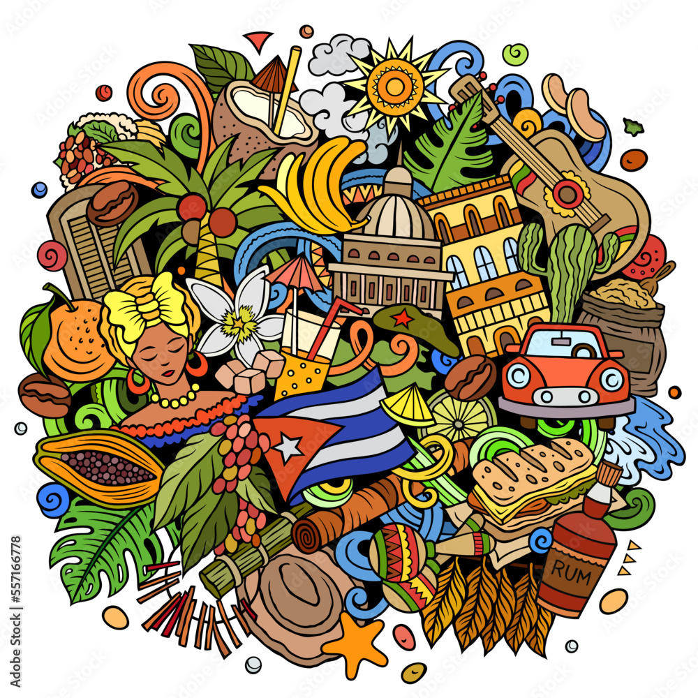 Cuba cartoon doodle illustration. Funny Cuban design. Stock Vector ...
