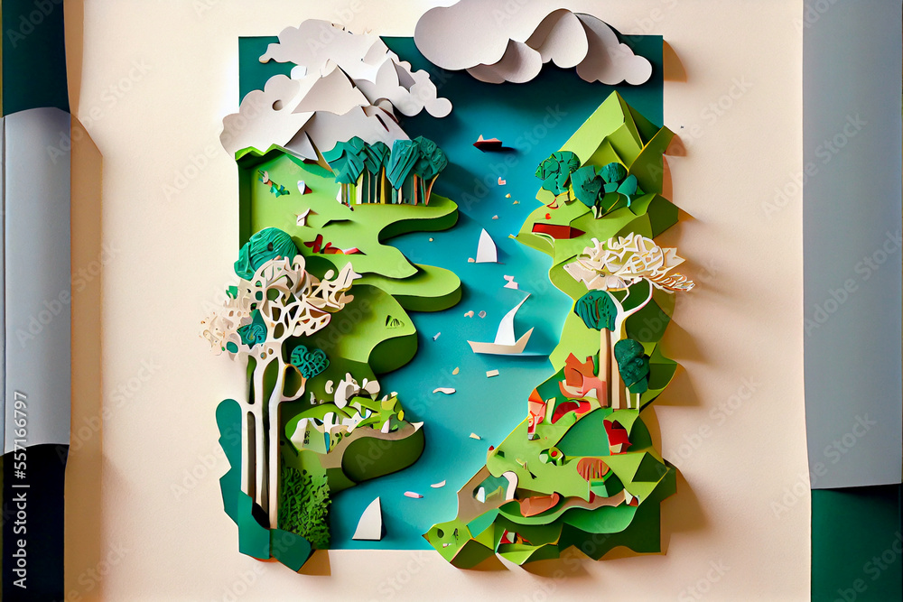 Generative AI render of Ireland themed paper art Stock Illustration ...