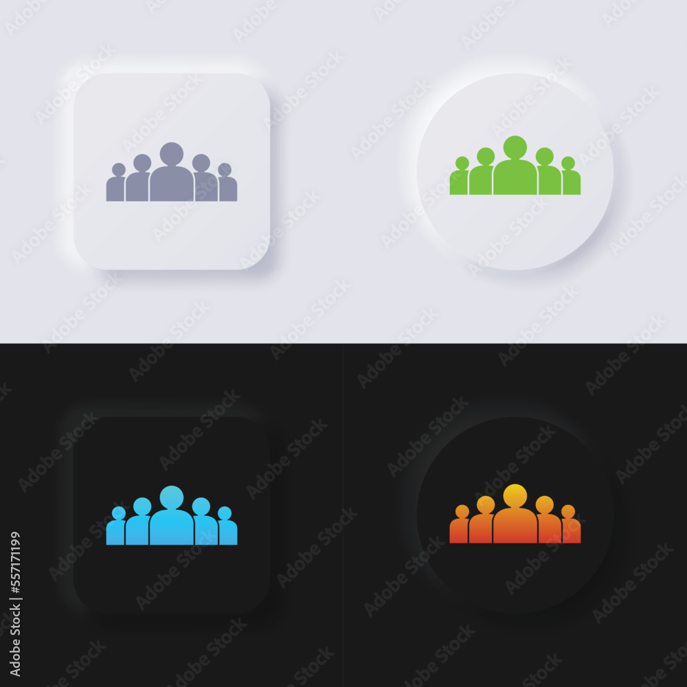 Group of people icon set, Multicolor neumorphism button soft UI Design ...