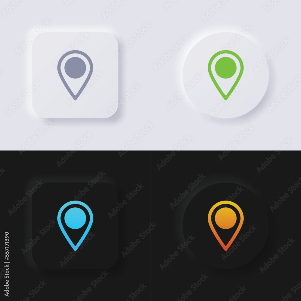 Location pinpoint icon set, Multicolor neumorphism button soft UI ...