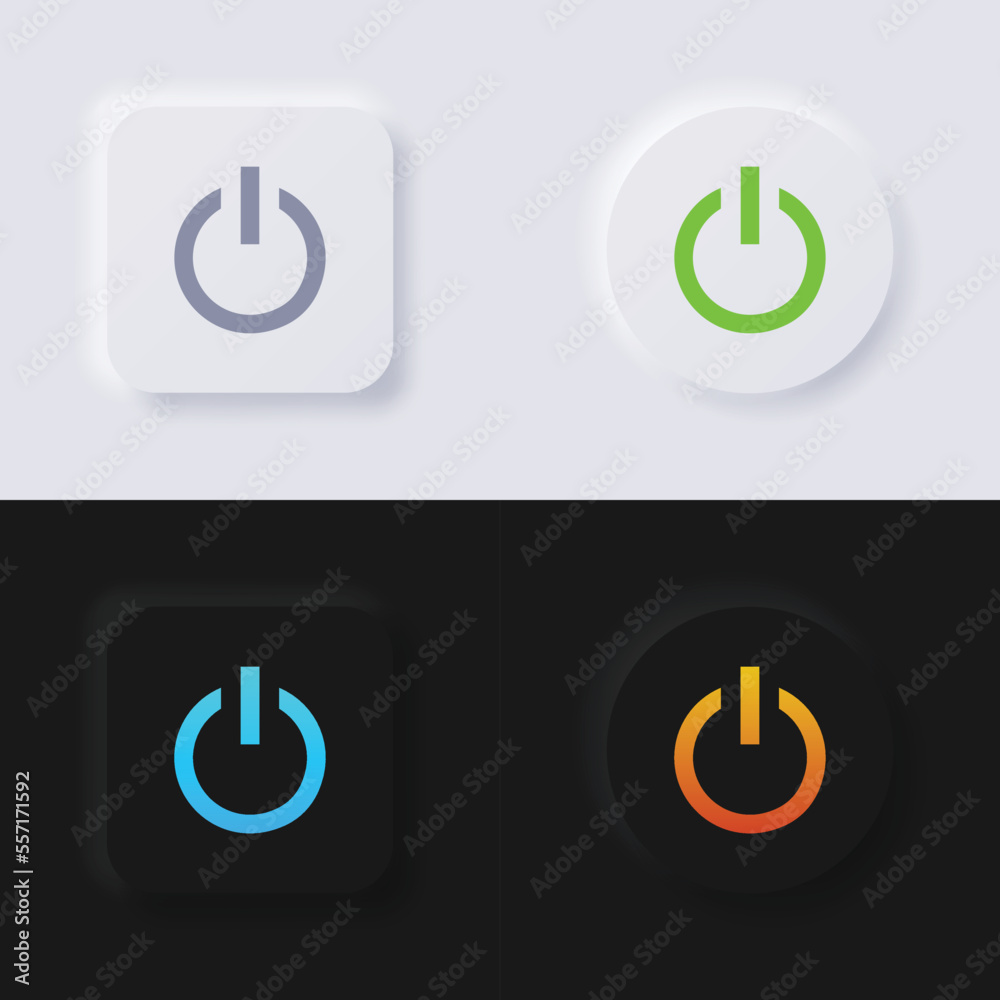 Power button icon set, Multicolor neumorphism button soft UI Design for ...