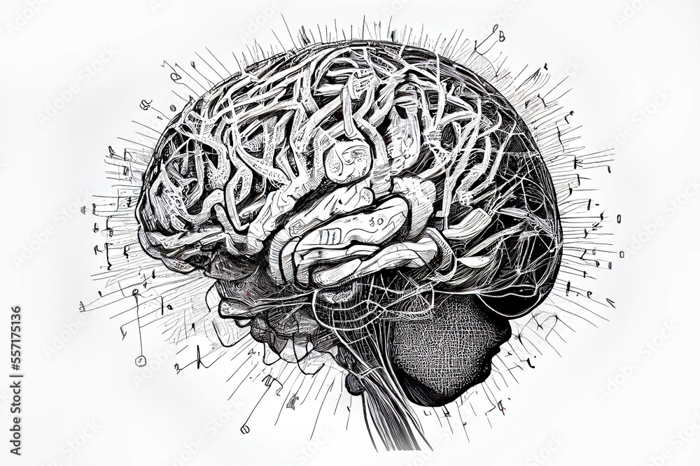 Human brain, ai illustration in hand drawing style Stock Illustration ...