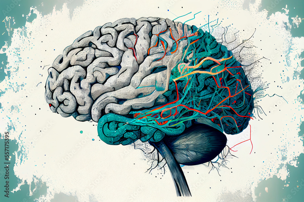 Human brain, ai illustration in hand drawing style Stock Illustration ...