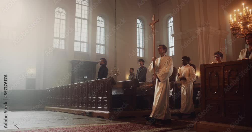 Liturgical in Grand Church: Majestic Procession Of Ministers And ...