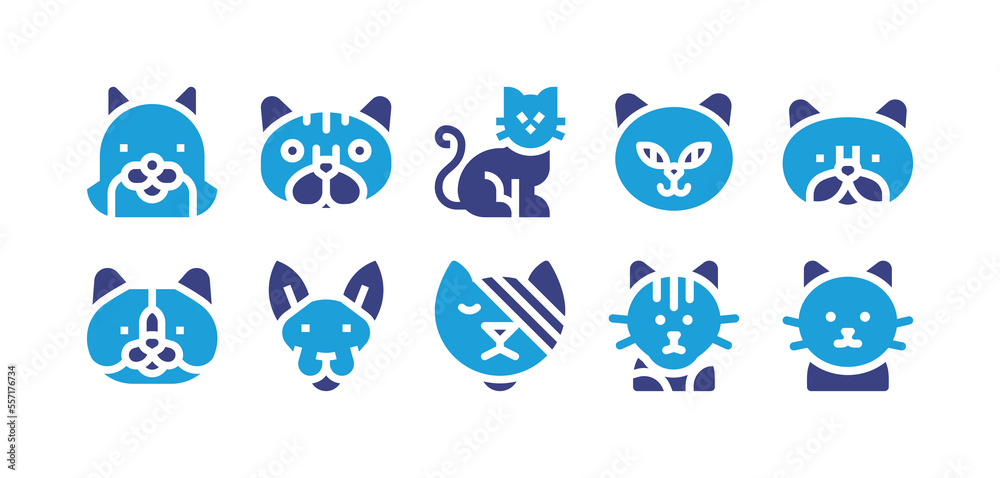 Cat breeds icon set. Duotone color. Vector illustration. Containing ...