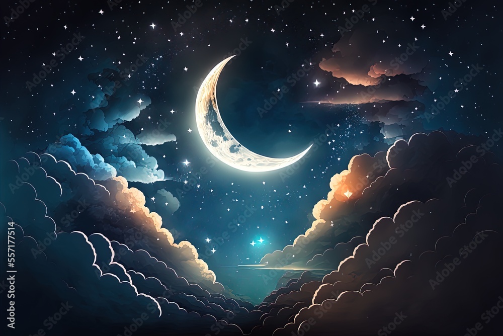 Background art depiction of a starry night sky with clouds. Generative ...