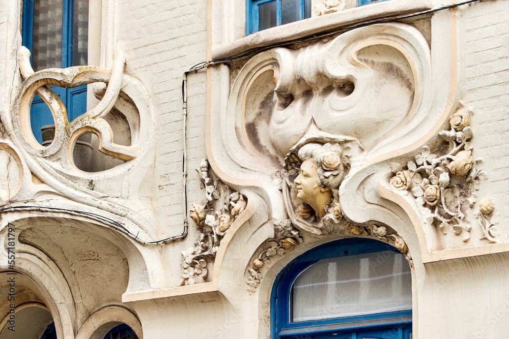 Poster art nouveau detail on the facade of an old seaside buildings at ...