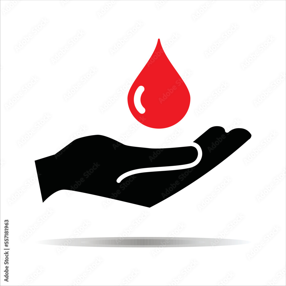 Hand donate blood. World blood donor day concept. Red drop symbol of ...