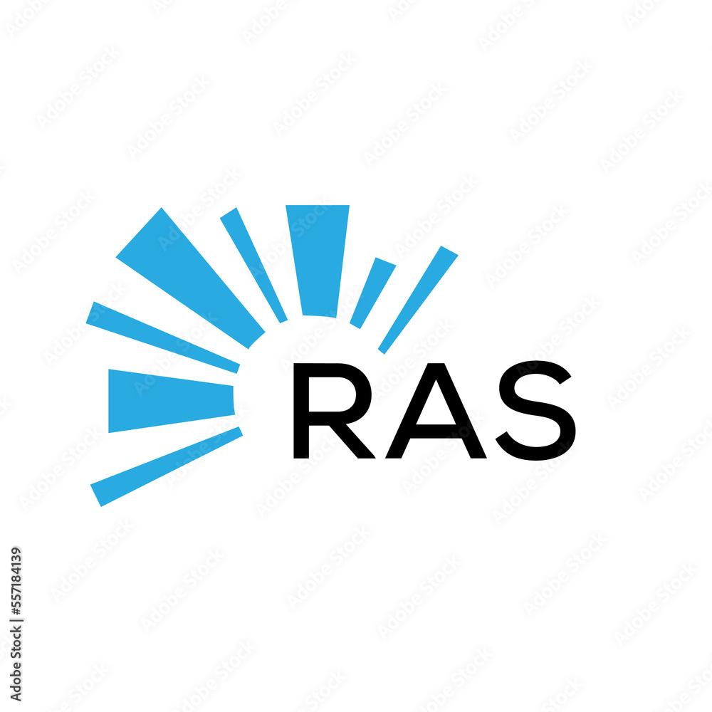 RAS letter logo. RAS blue image on white background and black letter ...