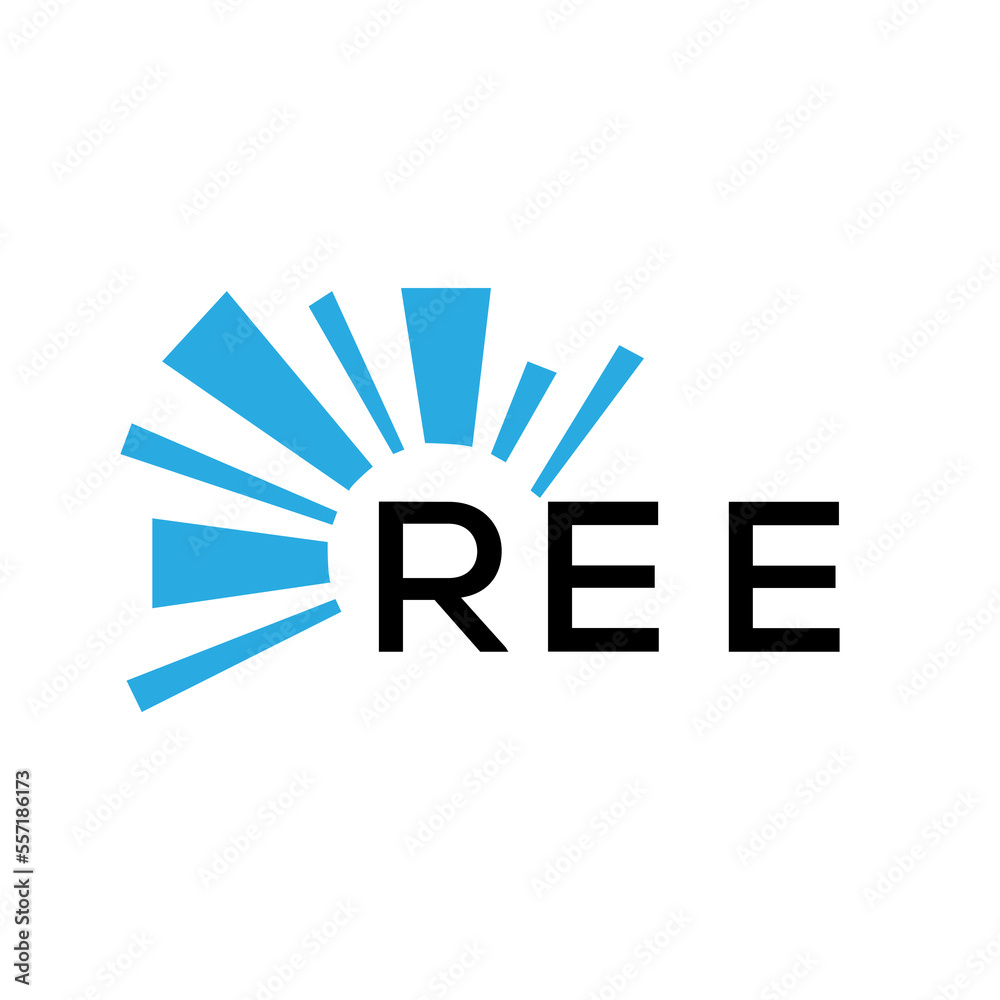 REE letter logo. REE blue image on white background and black letter ...
