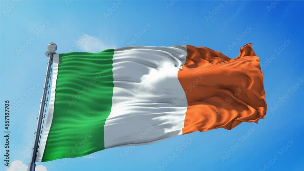 Ireland Flag Loop. Realistic 4K. 30 fps flag of the Ireland. Ireland ...