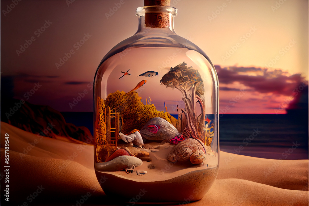 Generative AI abstract render of a surreal fantasy landscape in a ...