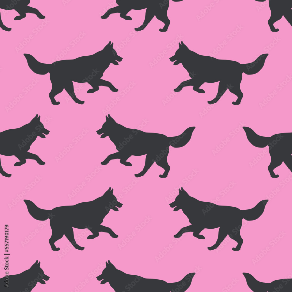 Running and jumping siberian husky puppy. Seamless pattern. Dog ...