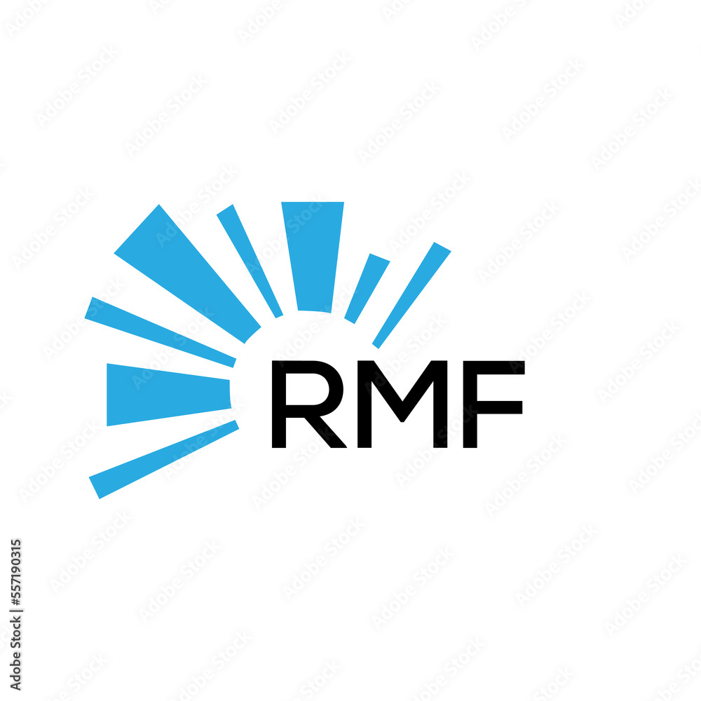 RMF letter logo. RMF blue image on white background and black letter ...