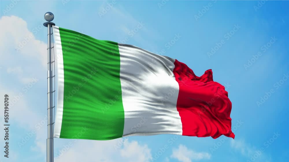 Italy Flag Loop. Realistic 4K. 30 fps flag of the Italia. Italian flag waving in the wind ...
