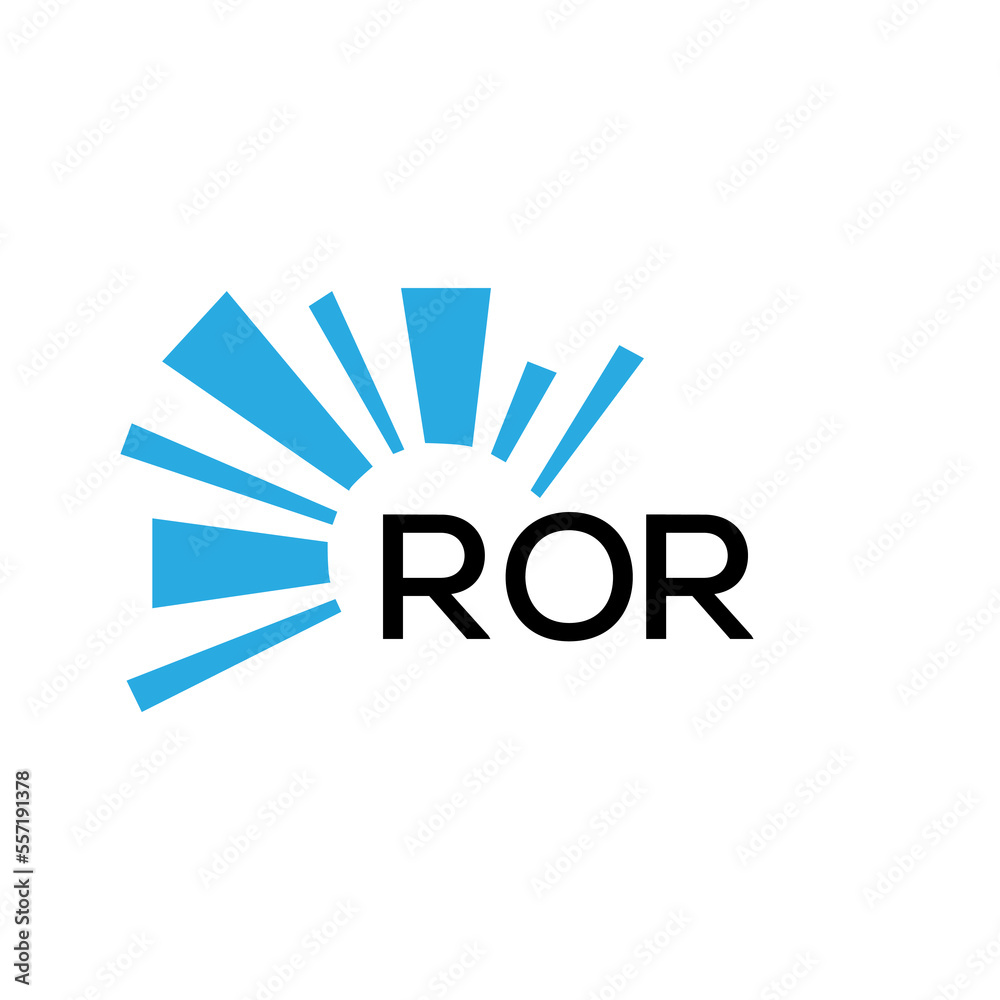 ROR letter logo. ROR blue image on white background and black letter ...