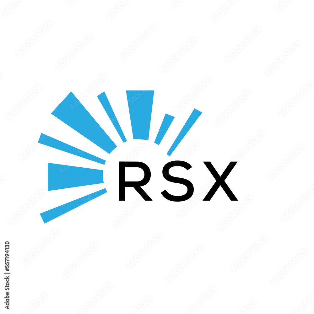 RSX letter logo. RSX blue image on white background and black letter ...