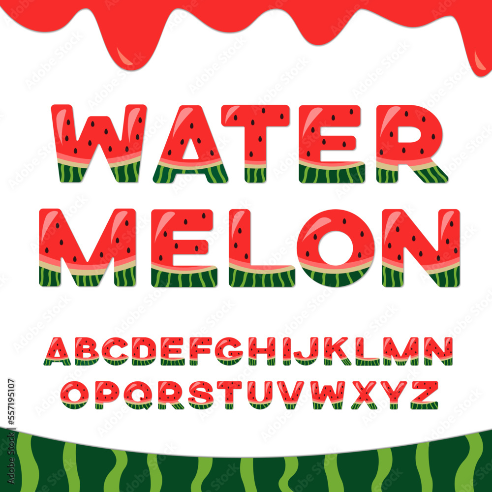 Watermelon vector latin alphabet. Illustration with summer english ...