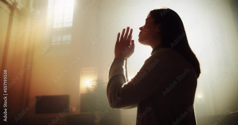 Christian Young Woman Starts Praying Under the Blessed Lights in a ...