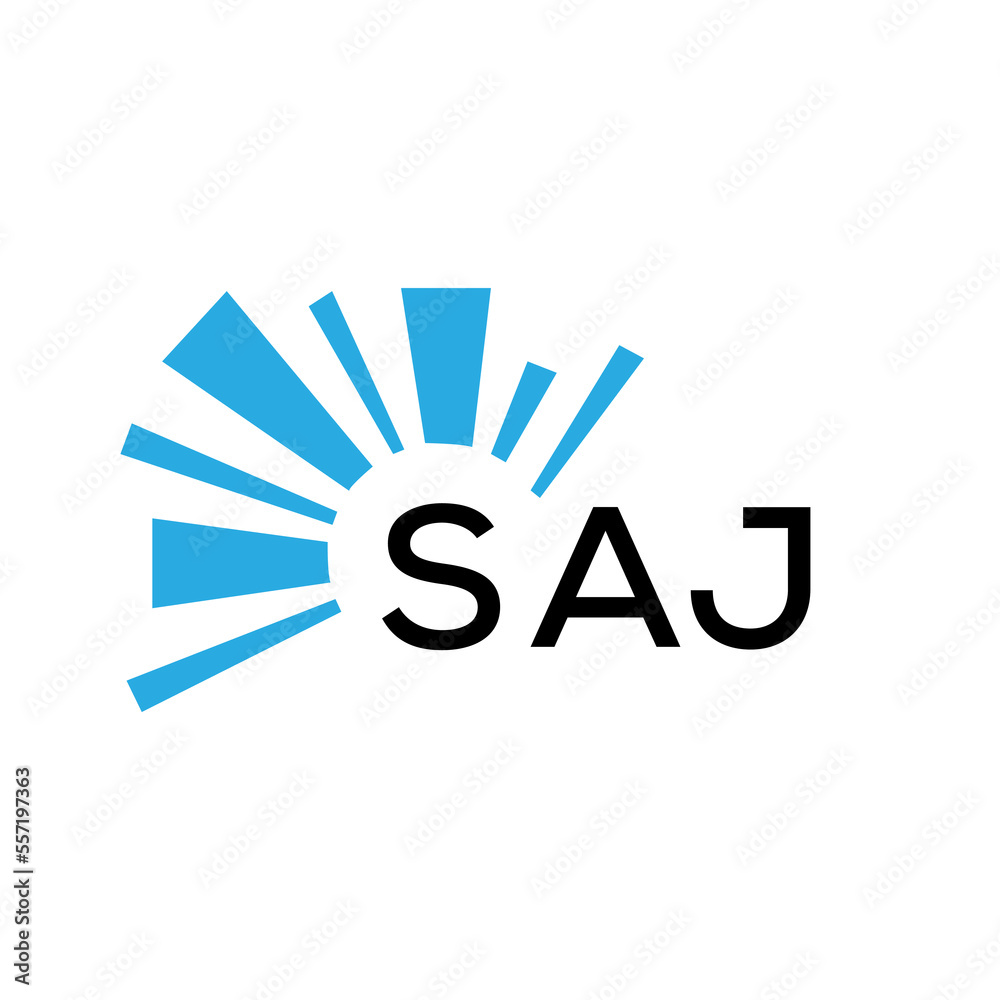 SAJ letter logo. SAJ blue image on white background and black letter ...