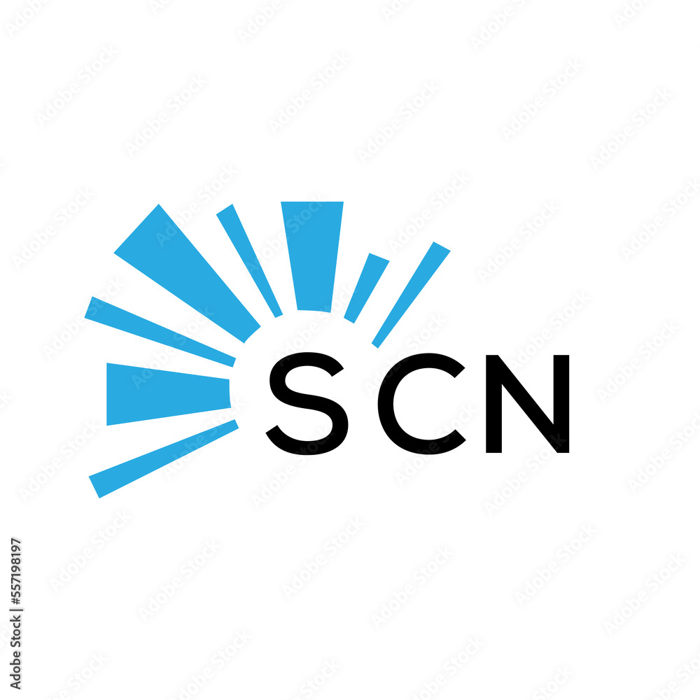 SCN letter logo. SCN blue image on white background and black letter ...