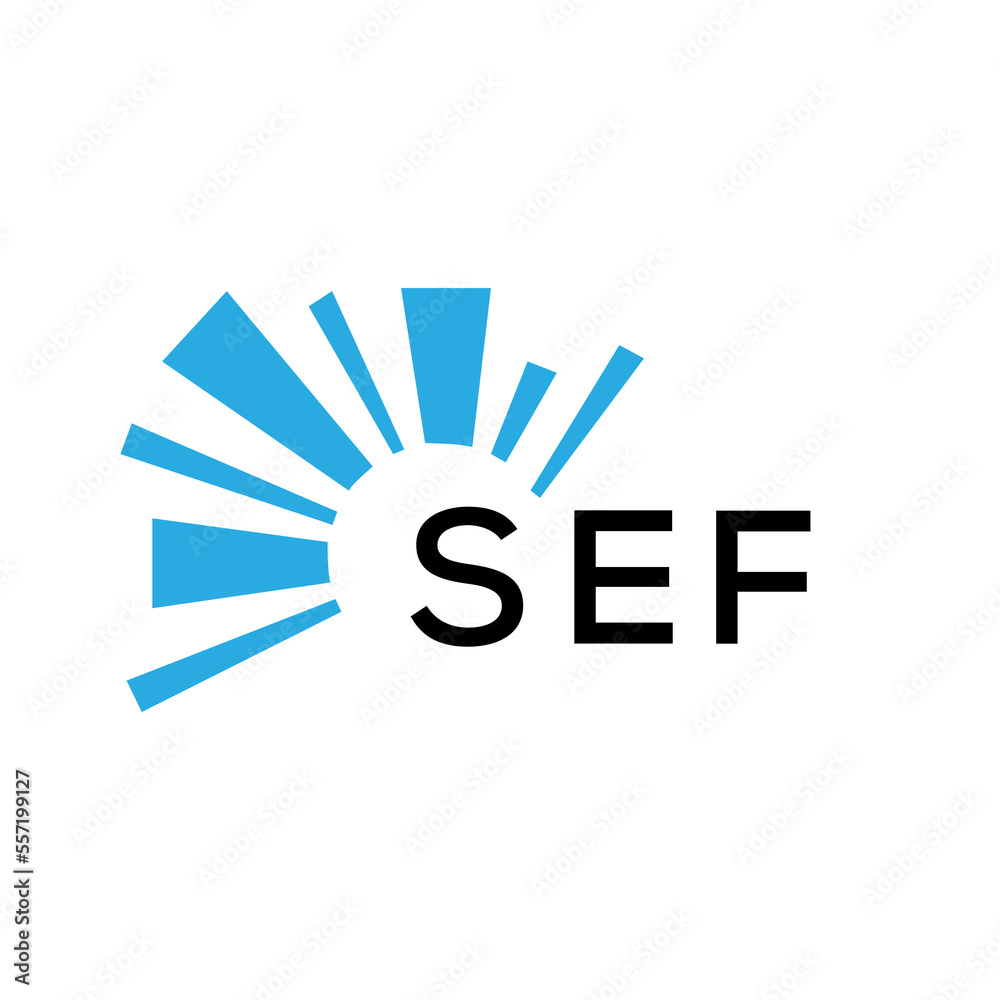 SEF letter logo. SEF blue image on white background and black letter ...