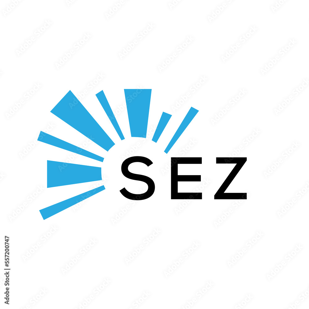 SEZ letter logo. SEZ blue image on white background and black letter ...