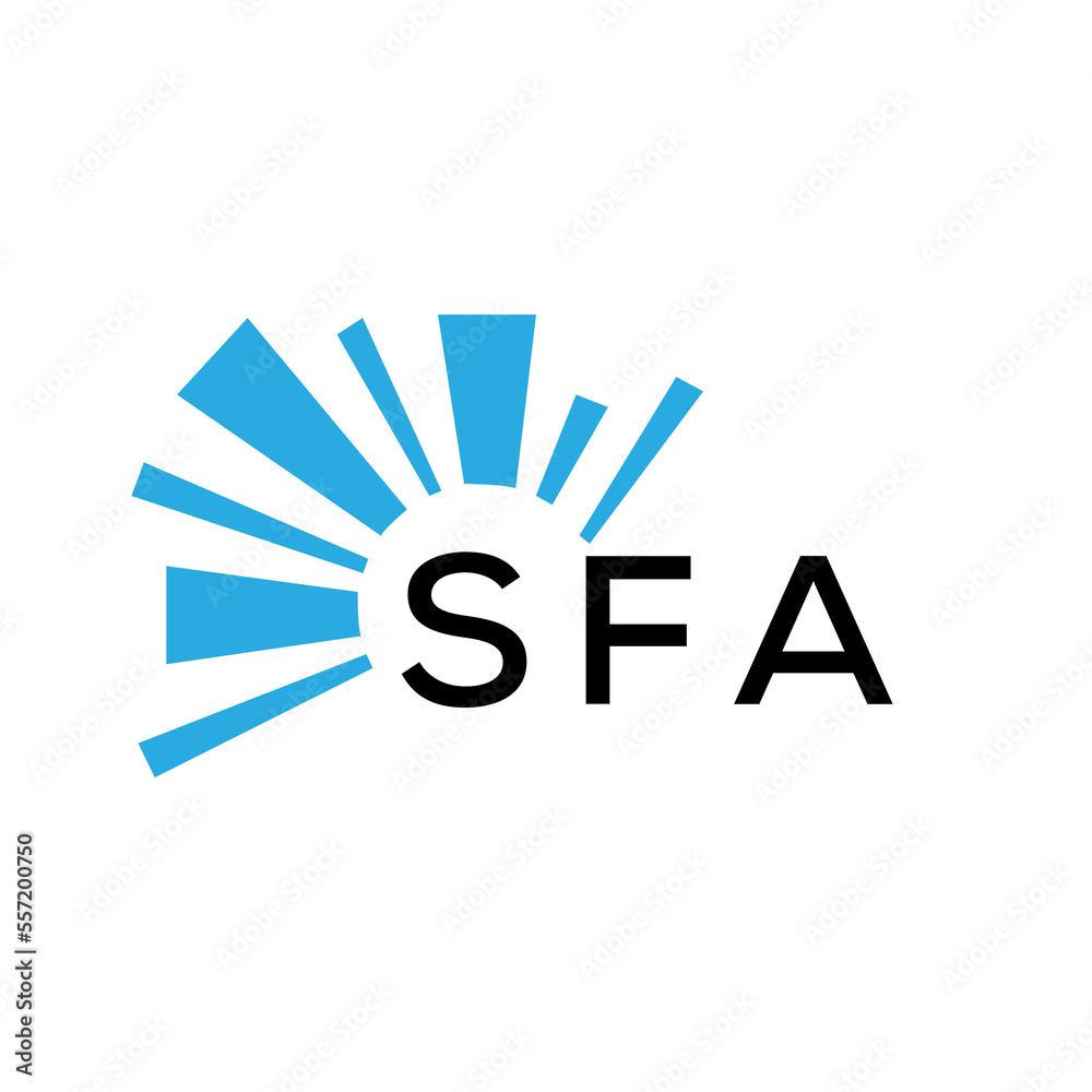 SFA letter logo. SFA blue image on white background and black letter ...