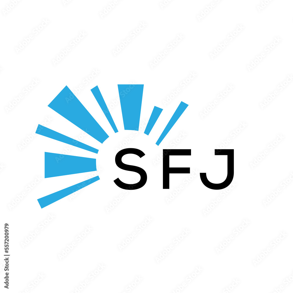 SFJ letter logo. SFJ blue image on white background and black letter ...