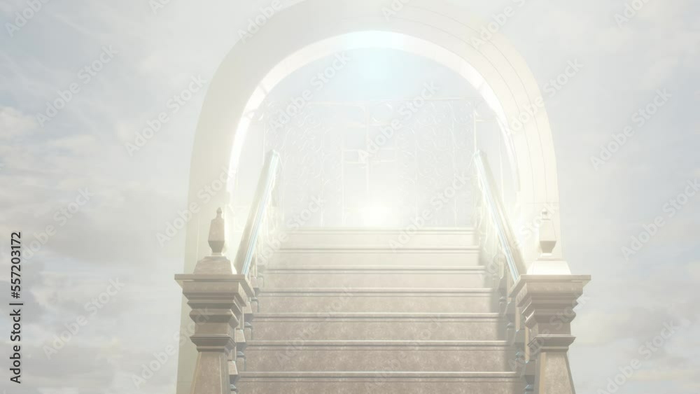 Stairway to Heaven. Golden stairs with Heavens gate. 4K video animation ...