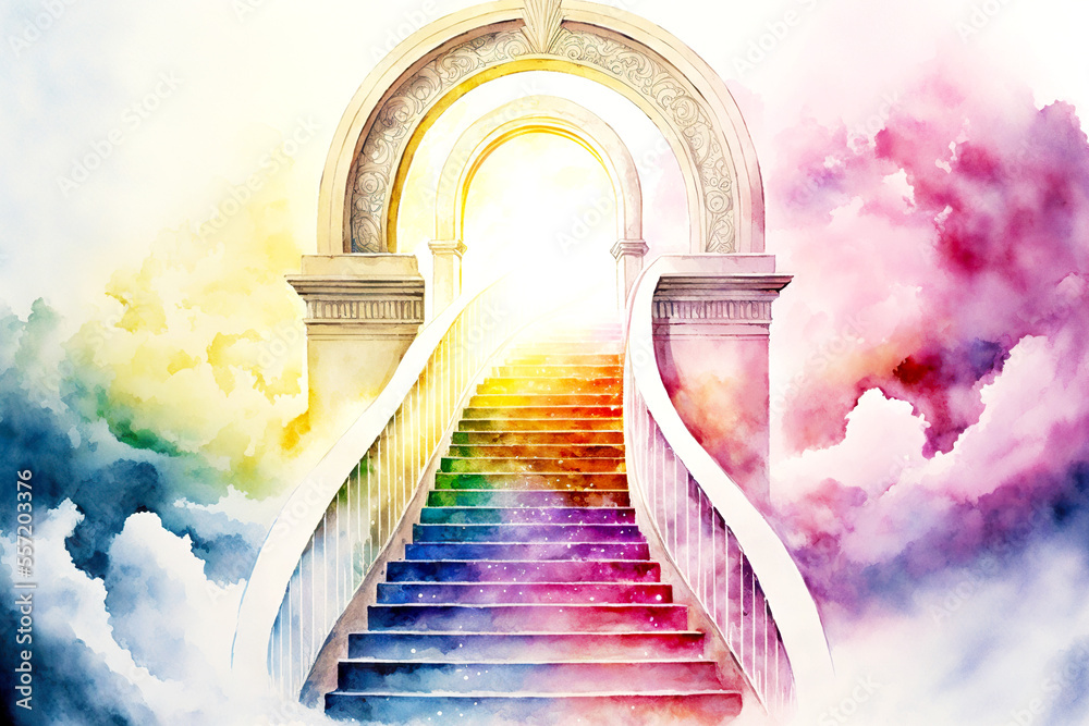 Rainbow bright arch entrance to paradise stairway to heaven with ...