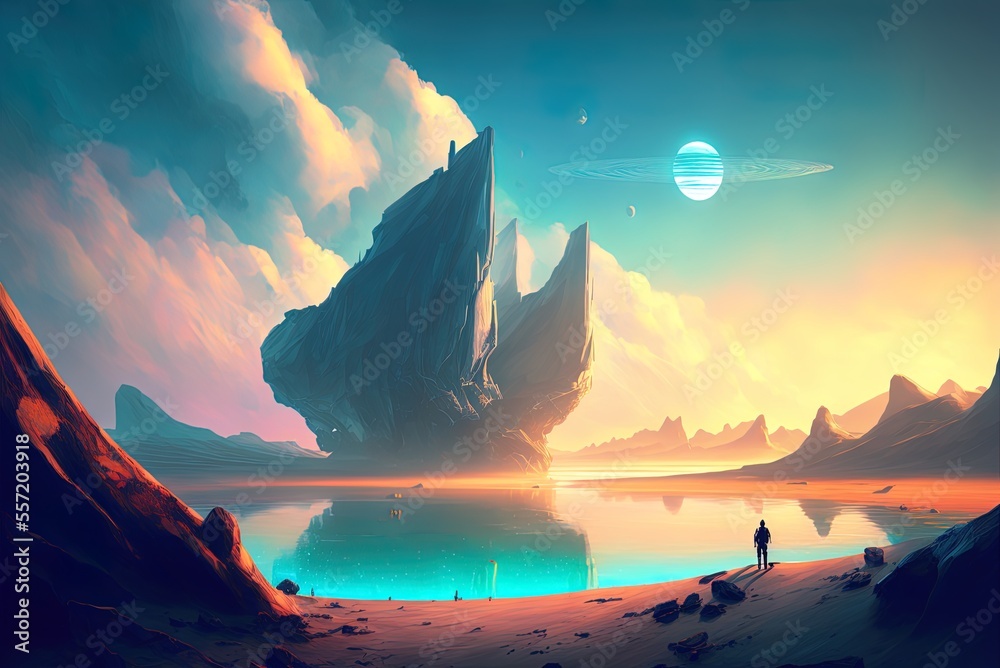 Beautiful future environment shown artistically in a concept painting ...