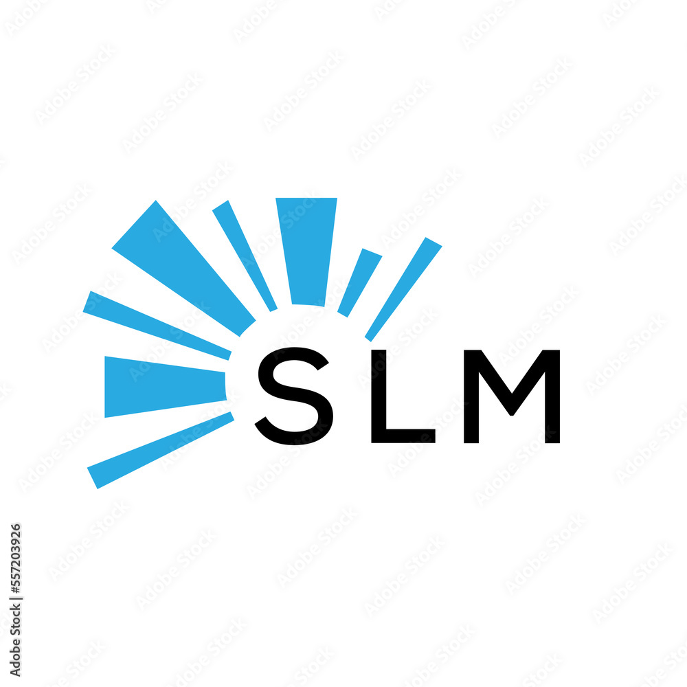 SLM letter logo. SLM blue image on white background and black letter ...