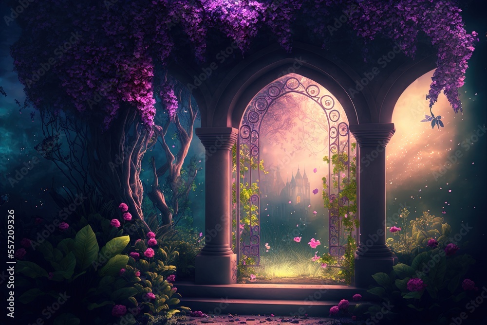 Wonderful scenery of an enchanted garden, perfect for creating a ...
