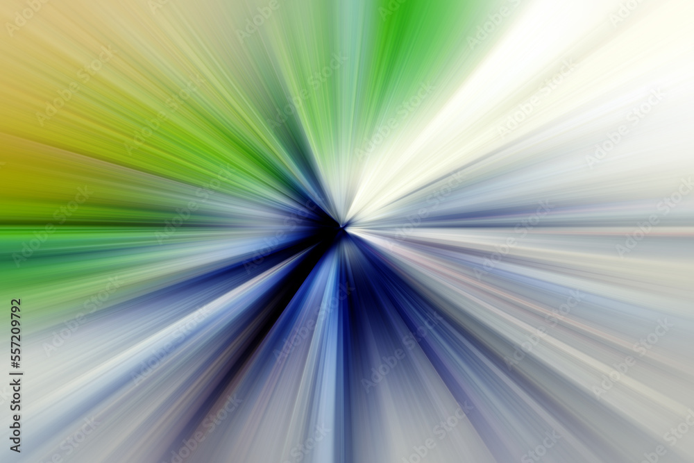 Abstract radial zoom blur surface of green, blue, grey tones. Blurry ...