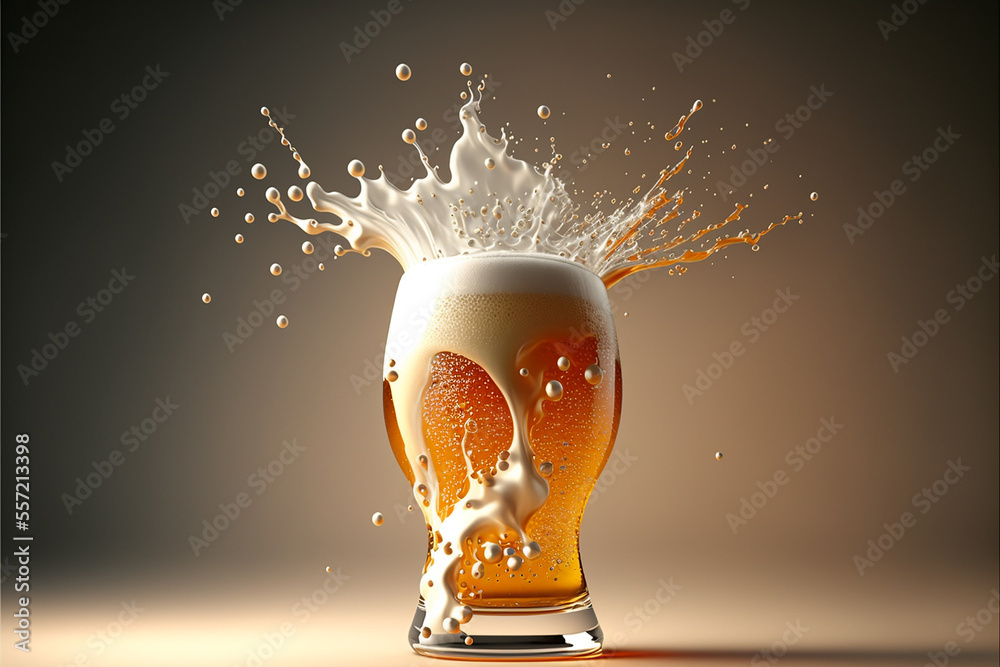 glass of beer with foam splash, Made by AI, Artificial intelligence ...