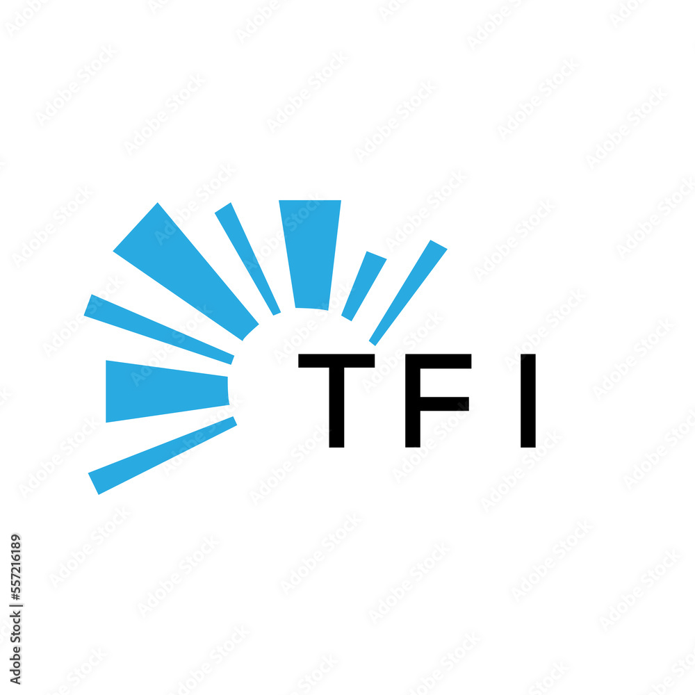 TFI letter logo. TFI blue image on white background and black letter ...
