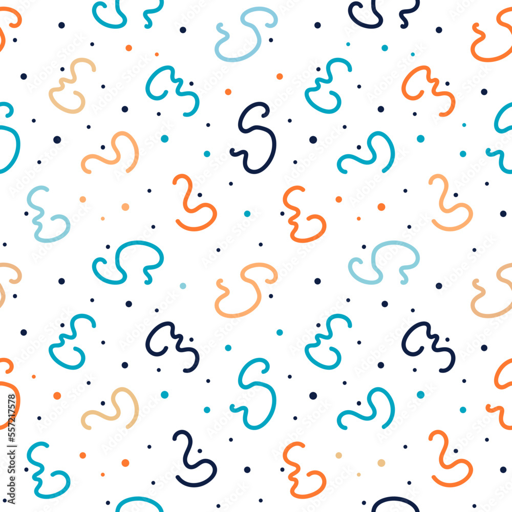 Abstract squiggles and dots of orange and blue shades. A simple vector ...
