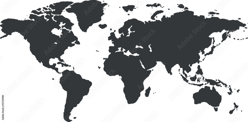 Detailed world map with borders of states. Isolated world map. Isolated ...